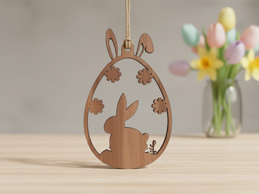 Laser Cut Cute Bunny Egg Hanging Ornament SVG File Free Download | Vecty