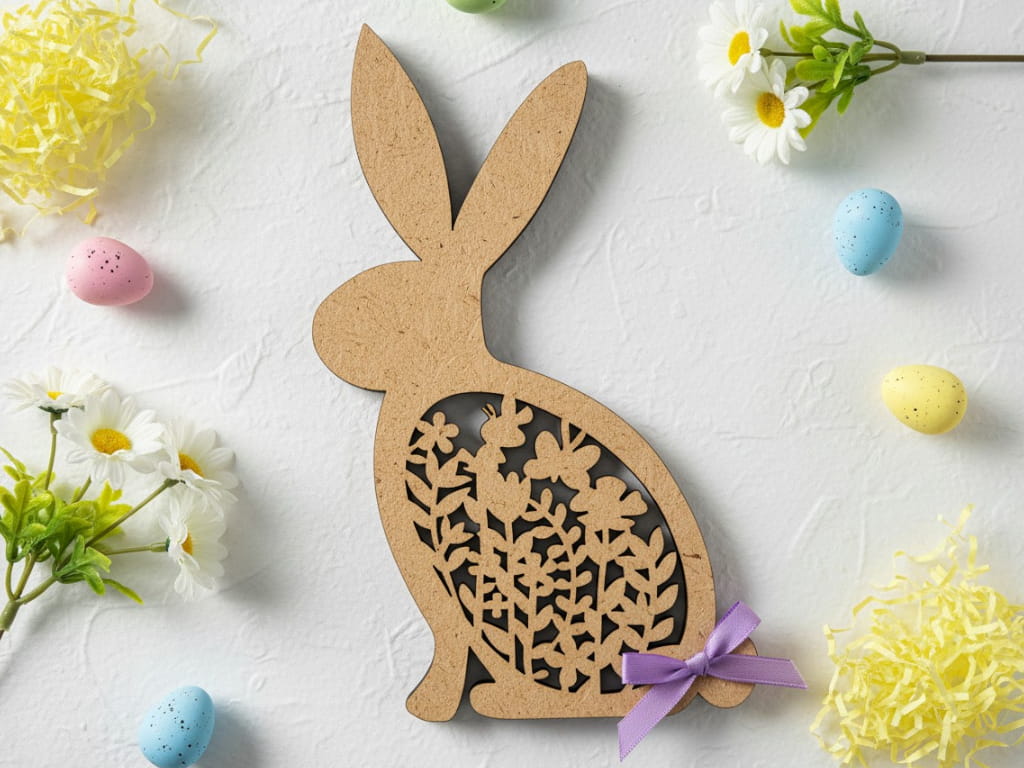 Laser Cut Easter Bunny Craft with Floral Cutout Design CDR File Free ...