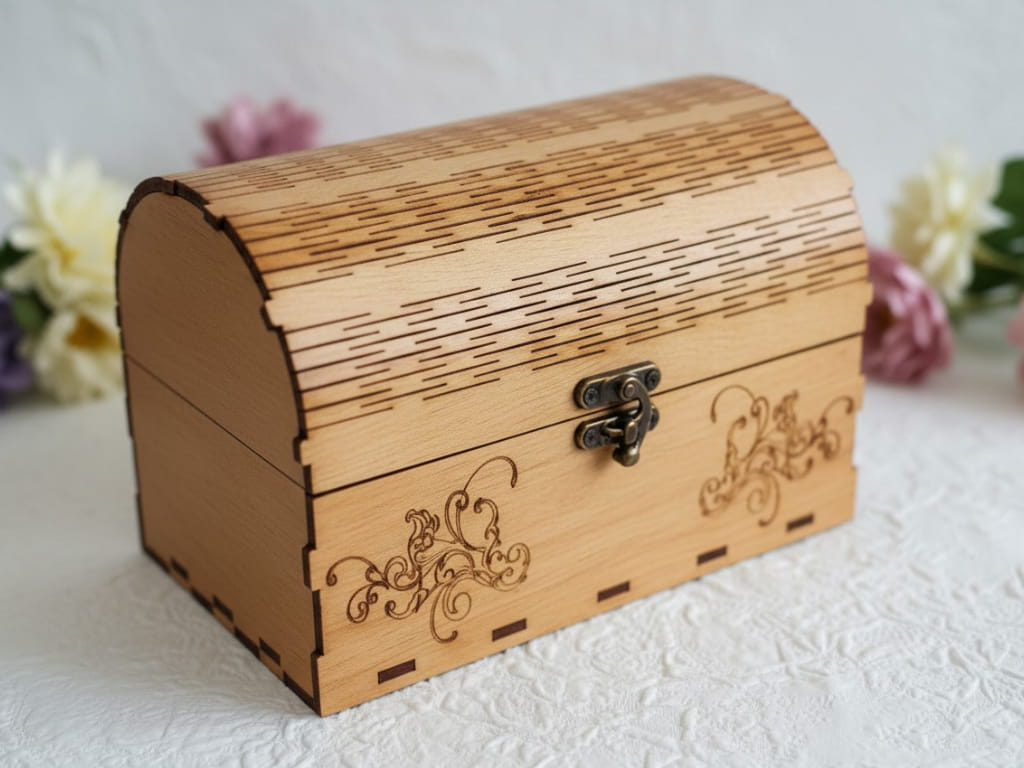 Laser Cut Treasure Chest with Living Hinge Lid Jewelry Storage Box CDR ...