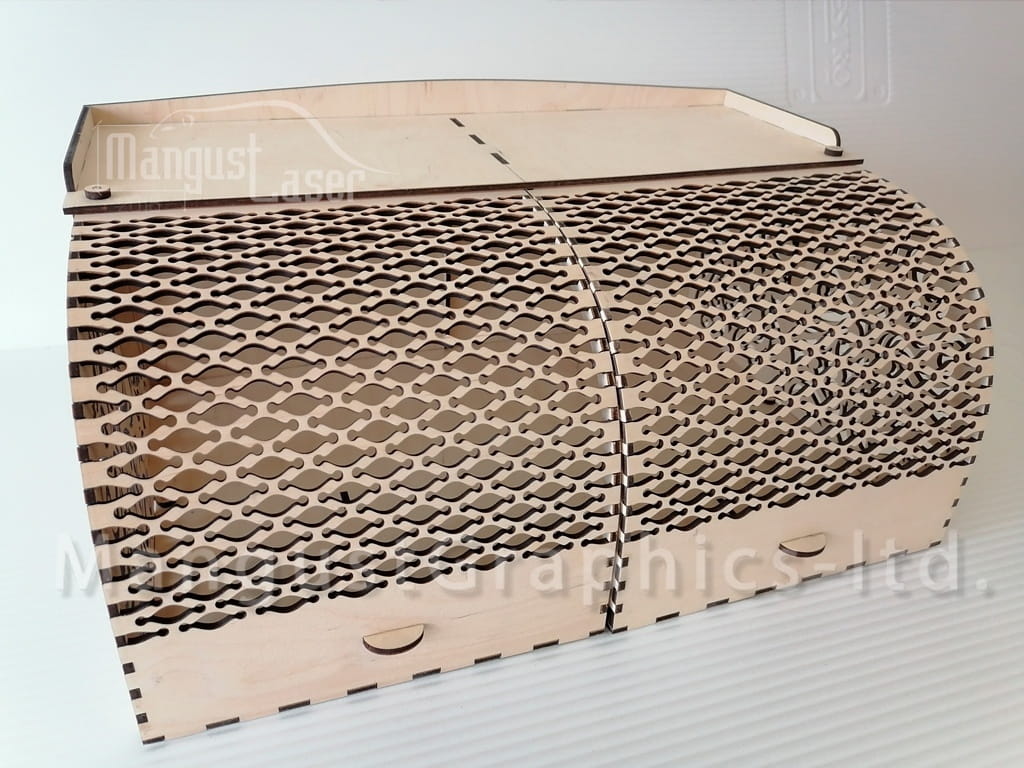 Laser Cut Wooden Bread Box with Curved Lattice Design CDR SVG File Free ...