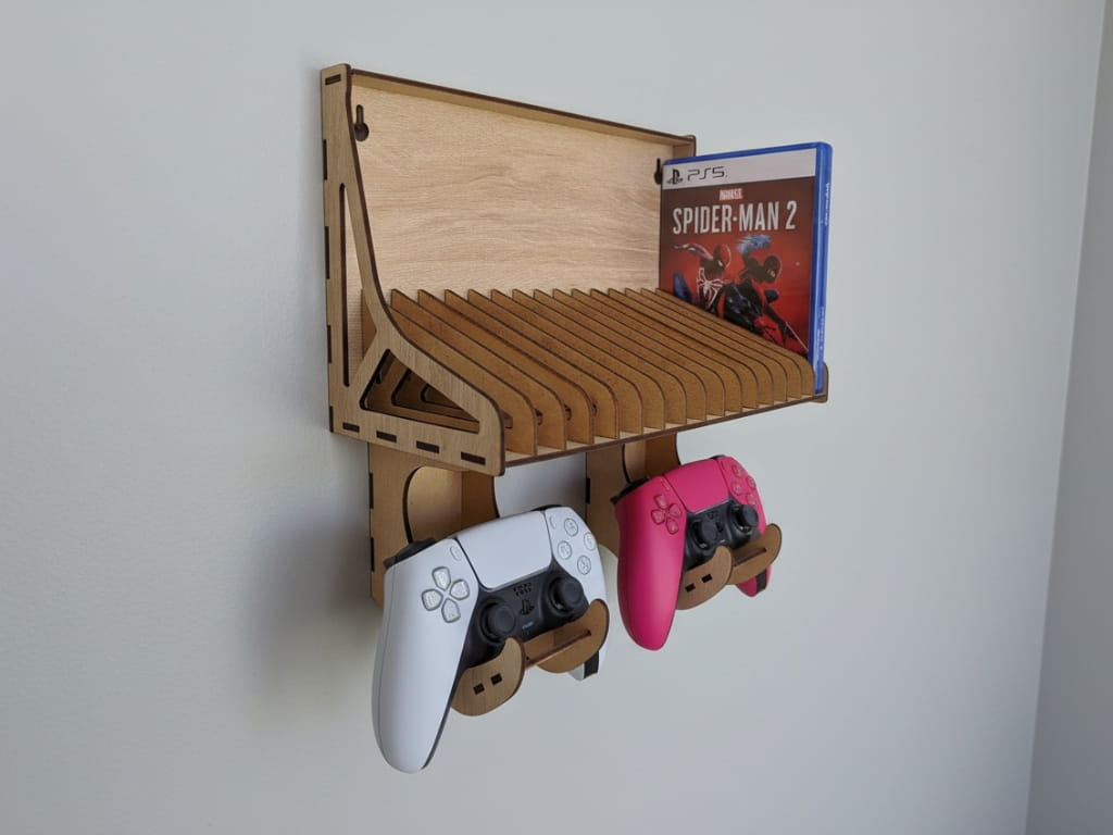 Laser Cut Wooden Wall Mounted Gaming Console Organizer CDR SVG File ...