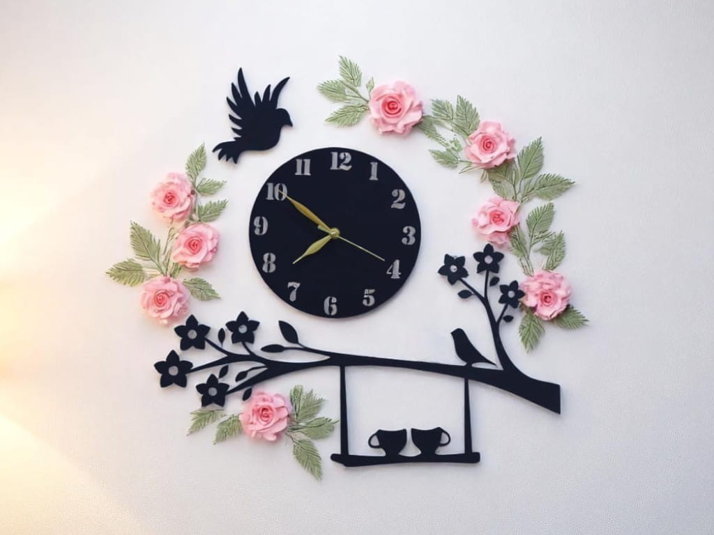 Laser Cut Bird on Tree with Coffee Cups Wall Clock CDR DXF SVG File ...