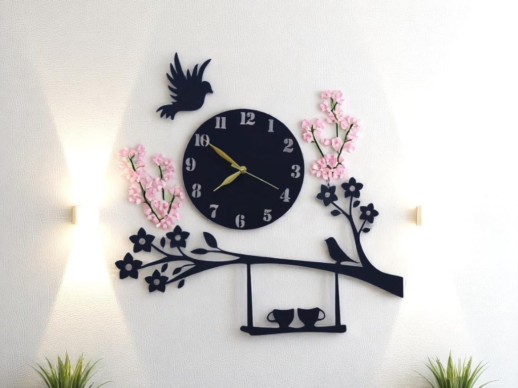 Laser Cut Bird on Tree with Coffee Cups Wall Clock CDR DXF SVG File ...