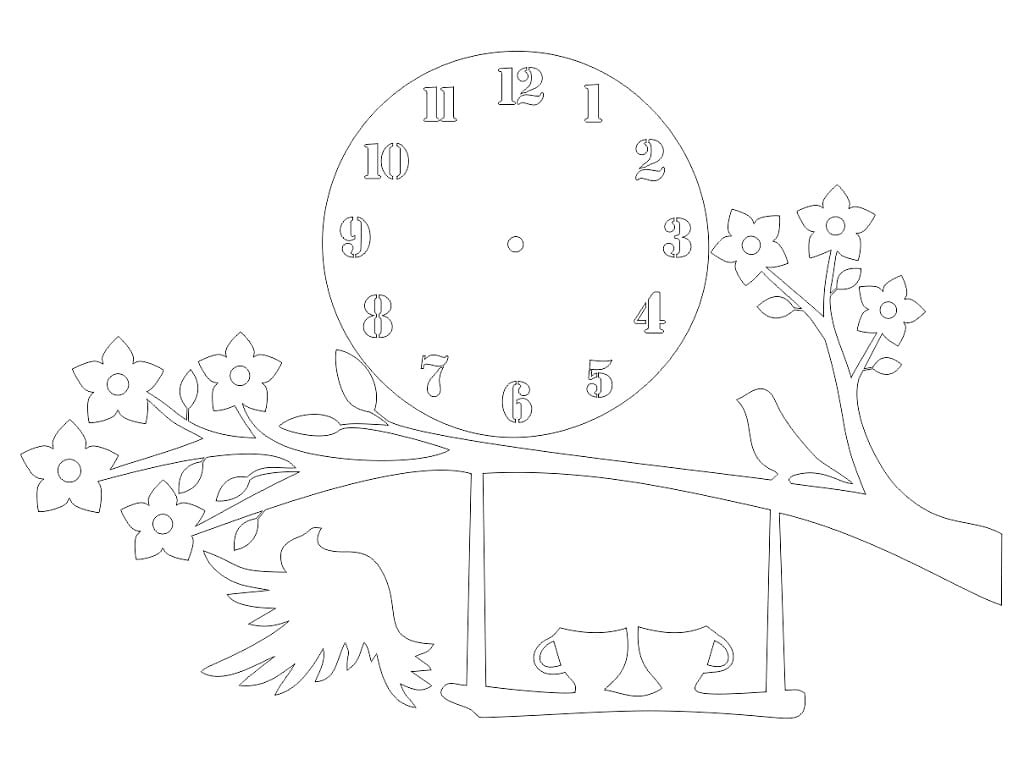 Laser Cut Bird on Tree with Coffee Cups Wall Clock CDR DXF SVG File ...