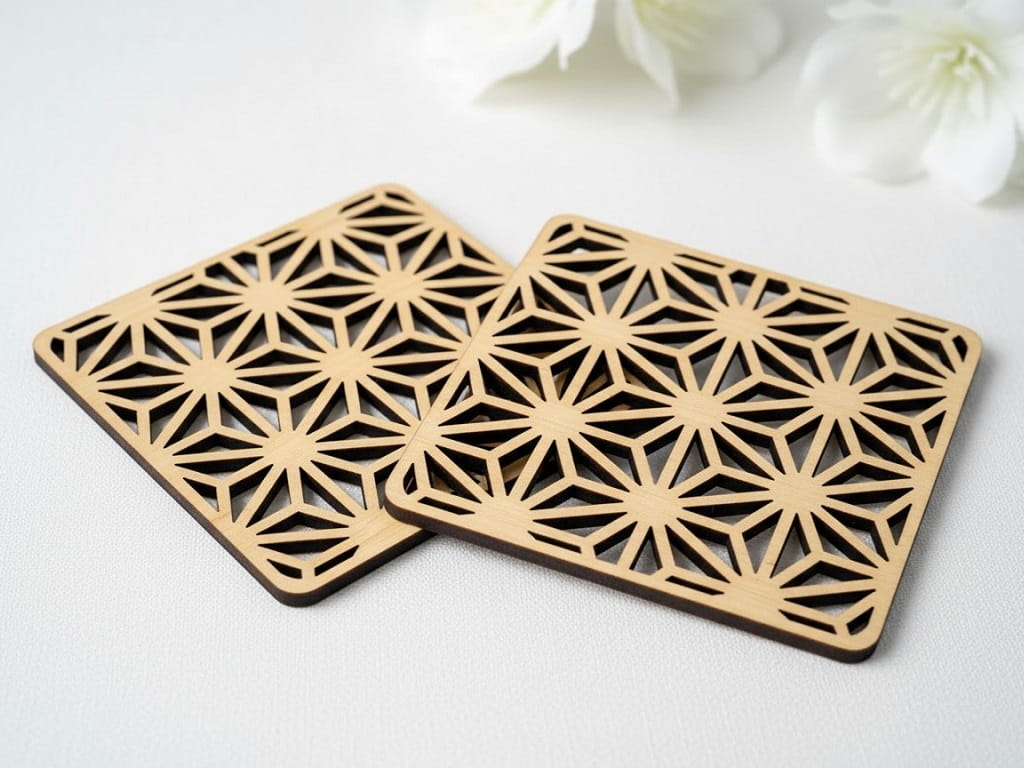 Laser Cut Wooden Square Coaster with Japanese Asanoha Pattern SVG File ...