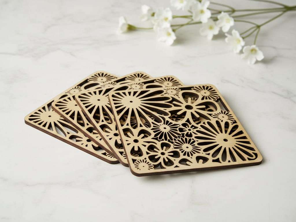 Laser Cut Wooden Square Coaster with Japanese Floral Pattern SVG File ...