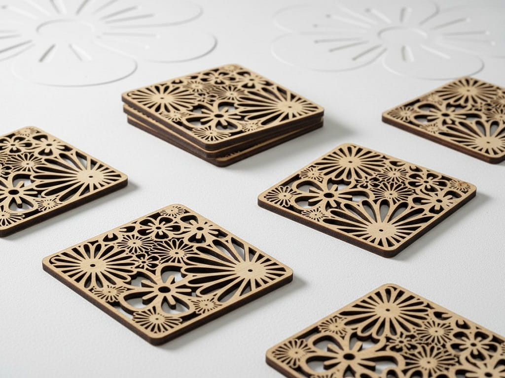 Laser Cut Wooden Square Coaster with Japanese Floral Pattern SVG File ...