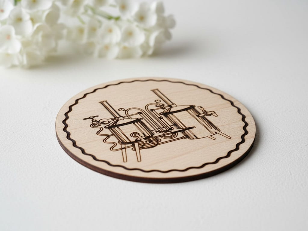 Laser Engraved Drink Coaster with Vintage Brewing Equipment Design CDR ...
