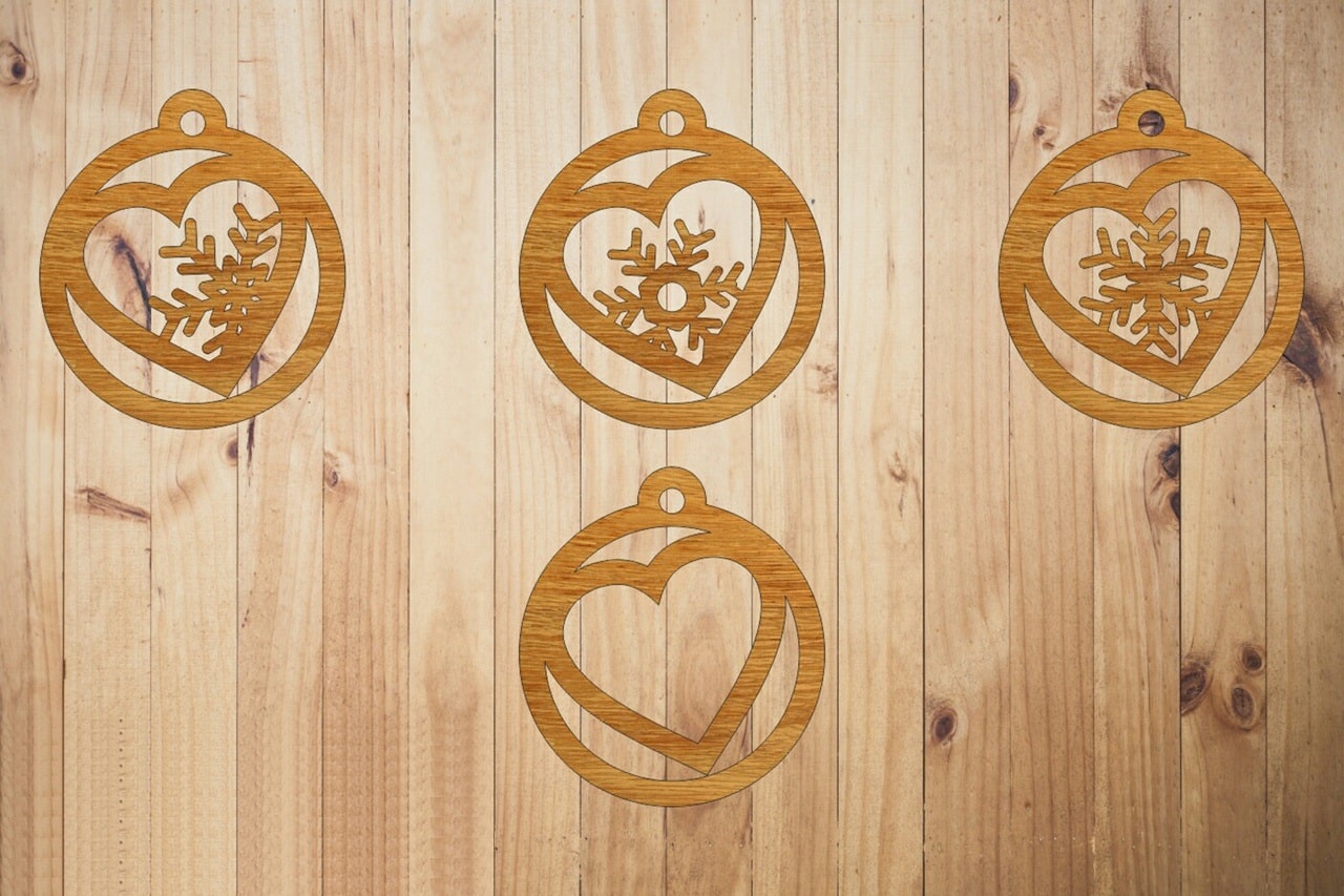 Hollow Love Heart Snowflake Pendant Tree Ball Laser Cut CDR File Free ...