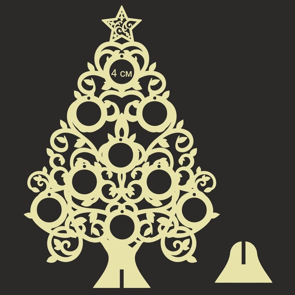 Wooden Swirl Floral Christmas Tree with Circle Space for Hanging Balls ...
