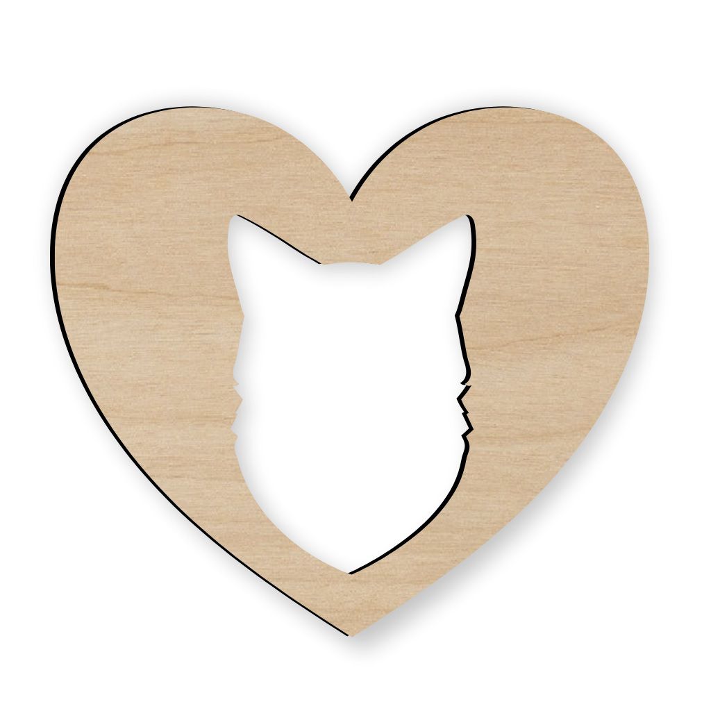 Cat Face in Heart Wood Cutout Shape Laser Cut AI CDR DXF PDF SVG File ...