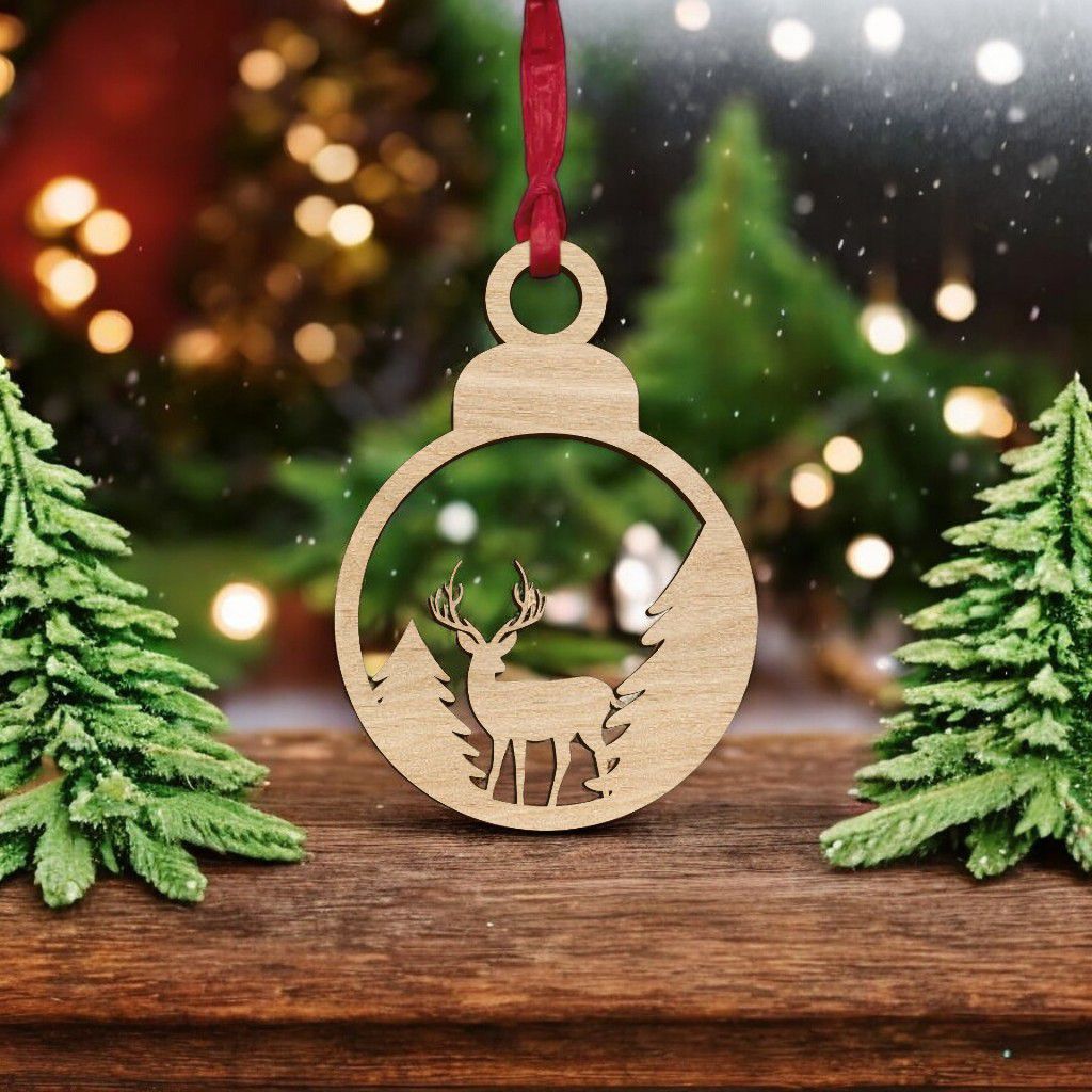 Laser Cut Deer in the Woods Christmas Tree Bauble CDR DXF EPS SVG File ...