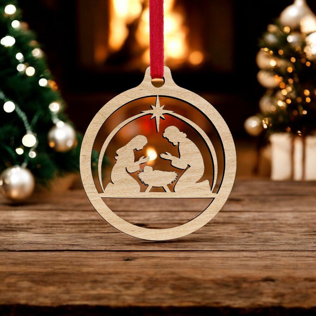 Laser Cut Nativity Scene Bauble CDR DXF EPS SVG File Free Download | Vecty