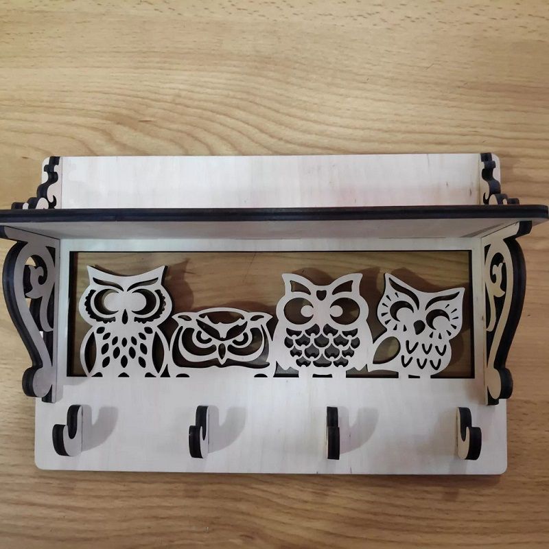 Laser Cut Owl Wall Key Holder with Shelf CDR DXF File Free Download | Vecty