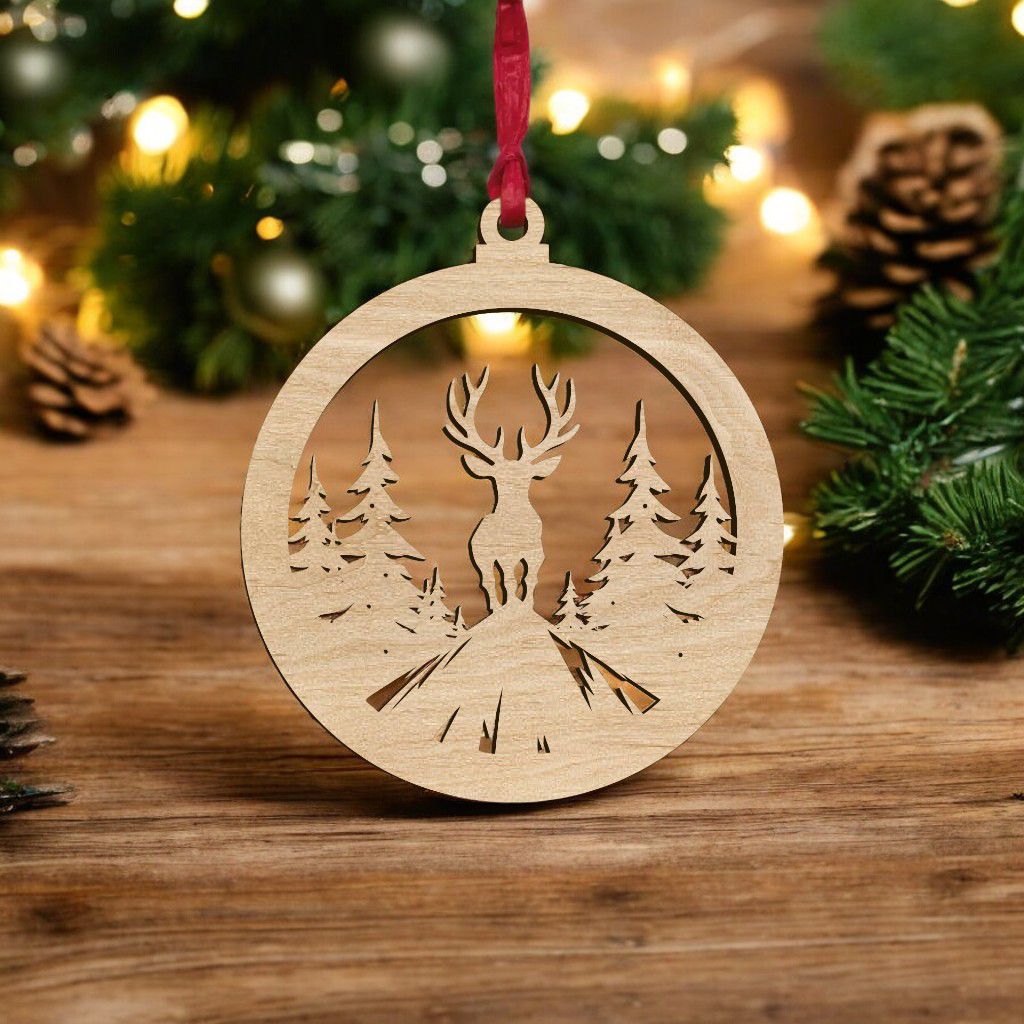 Laser Cut Reindeer Woodland Scene Bauble CDR DXF EPS SVG File Free ...