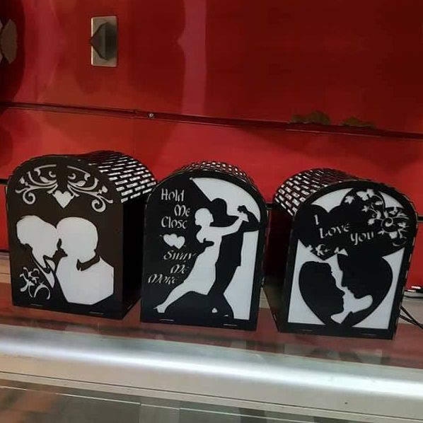 Laser Cut Romantic Couple Wooden Light Box 3 Designs DXF File Free ...