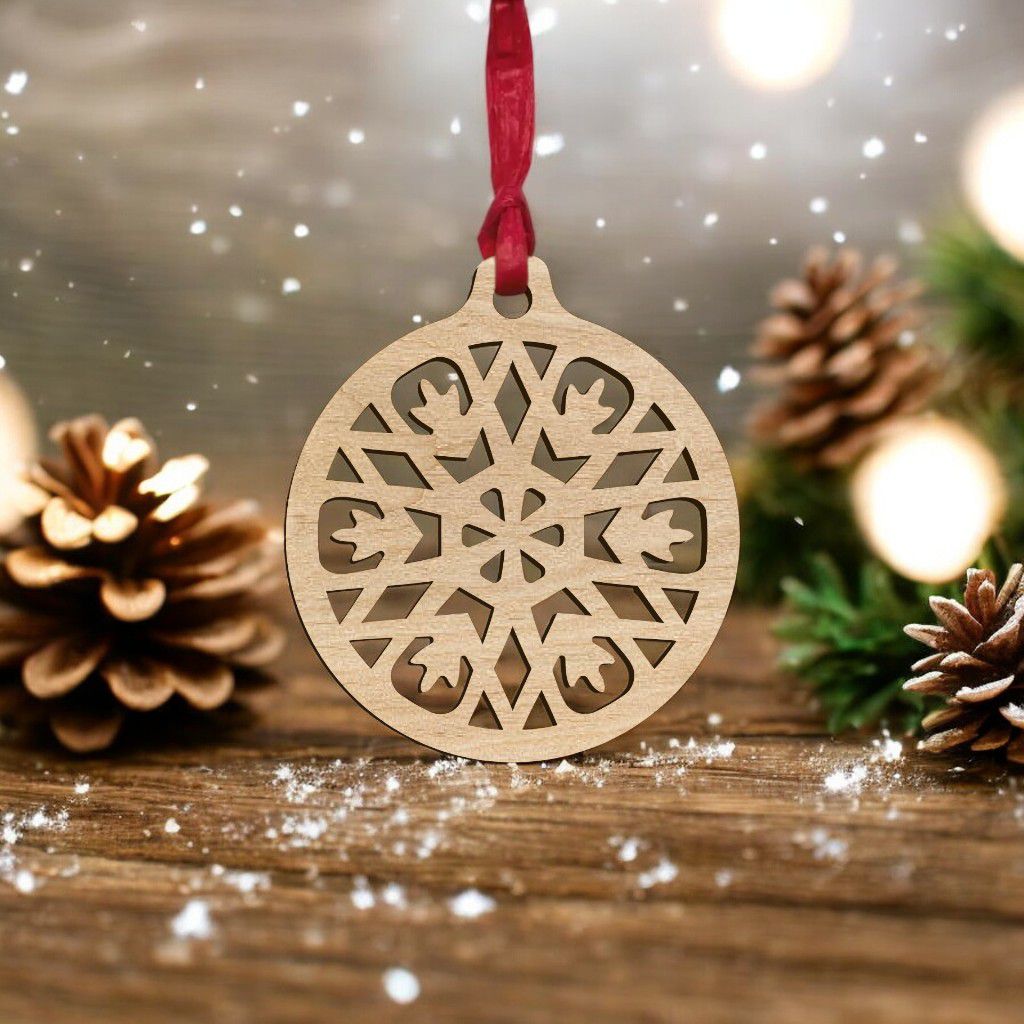 Laser Cut Snowflake Wooden Bauble Decoration CDR DXF EPS SVG File Free ...