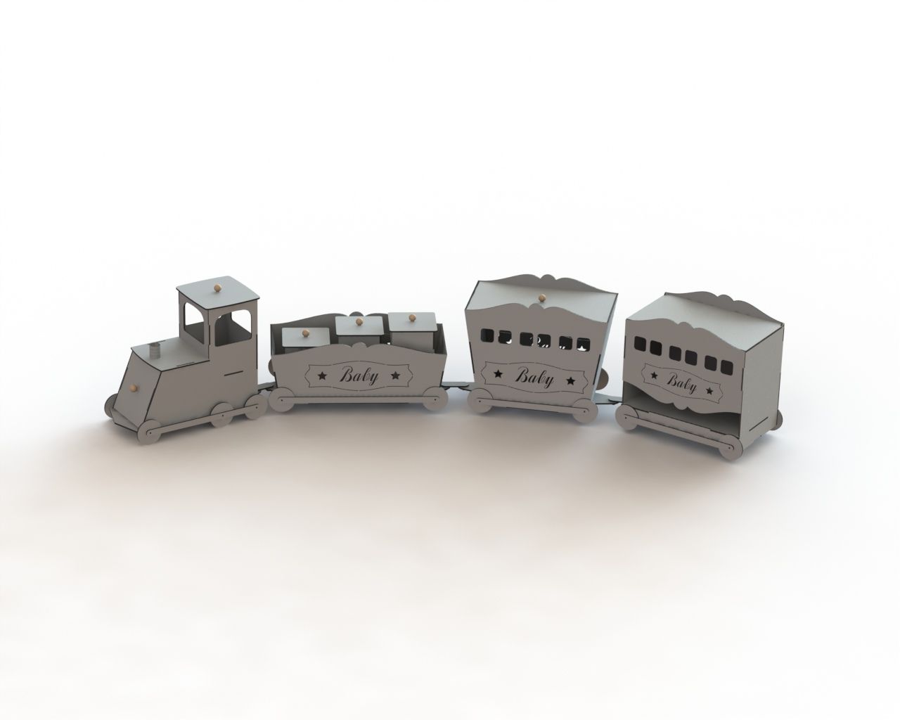 Laser Cut Train with 3 Carriages Wood Model CDR File Free Download | Vecty