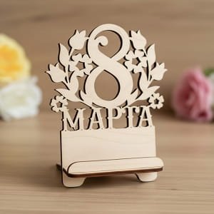 Laser Cut Wooden 8 March Mobile Stand CDR File Free Download | Vecty