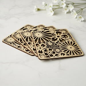 Laser Cut Wooden Square Coaster with Japanese Geometric Pattern SVG ...